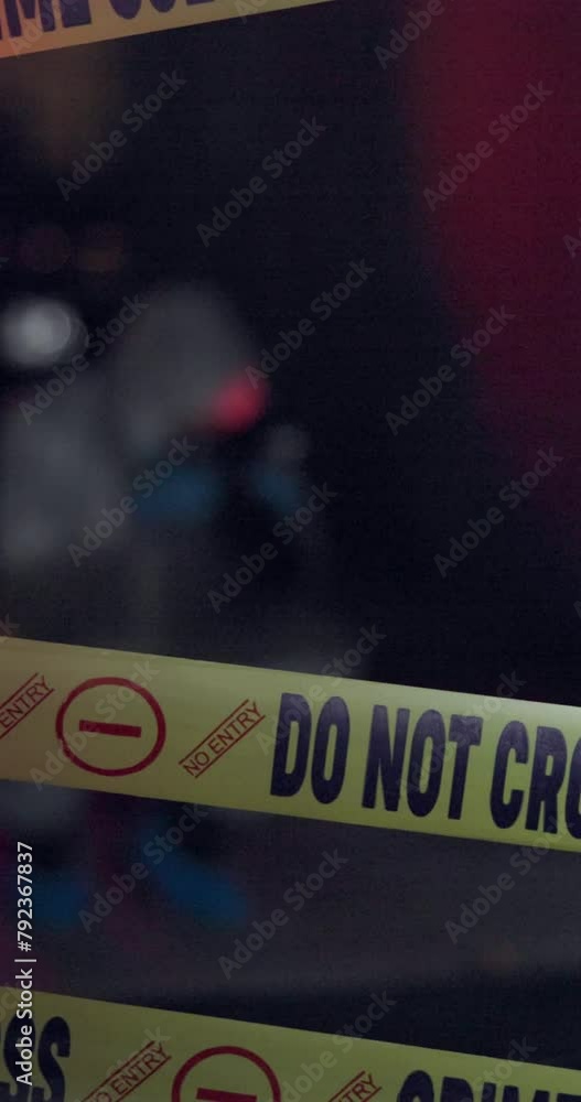 Crime scene, barricade and no entry with sign for murder investigation ...