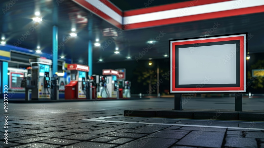 Blank mockup of a gas station sign incorporating a QR code for easy ...