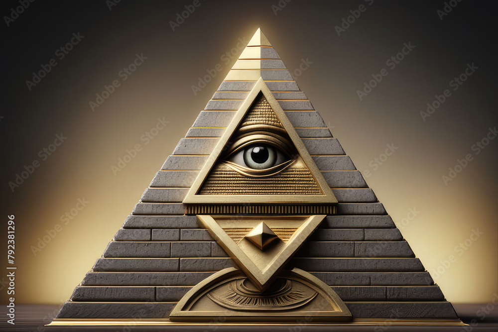 Eye of providence, all seeing eye, mason pyramid with gold details ...