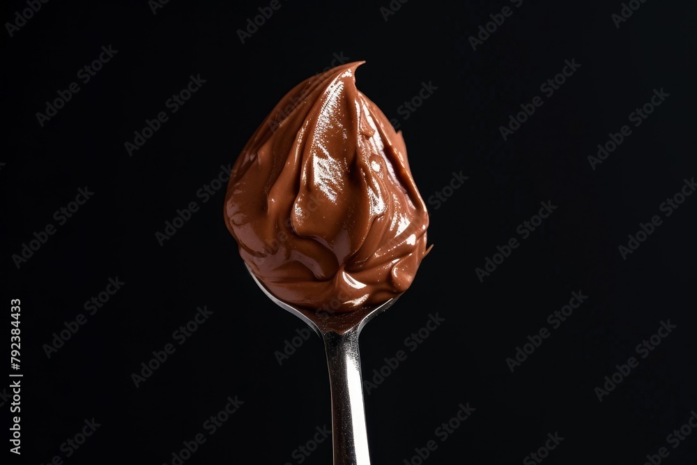 Melted chocolate hazelnut cream spoonful on dark background Stock Photo ...