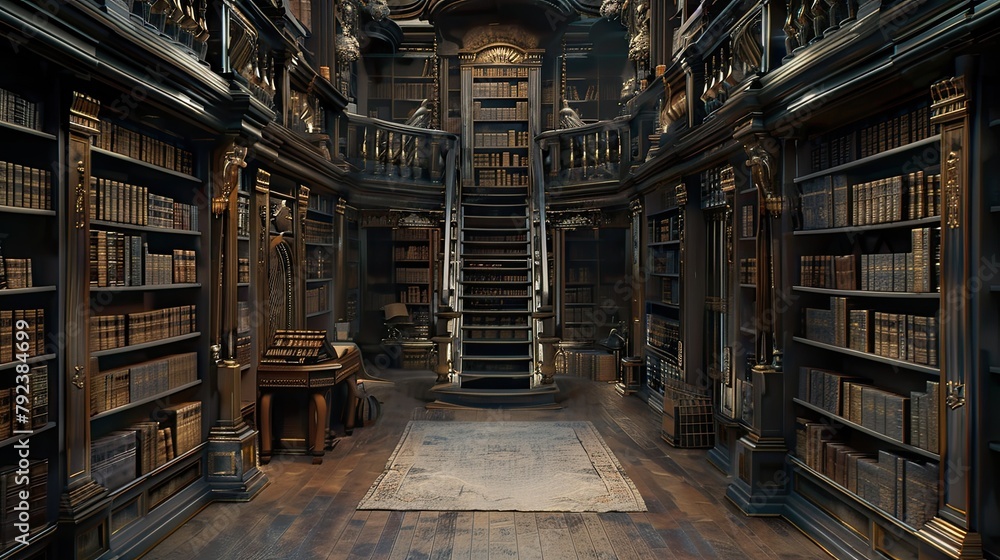 Elegant Vintage Reading Room, Detailed Capture of a Victorian-Era ...