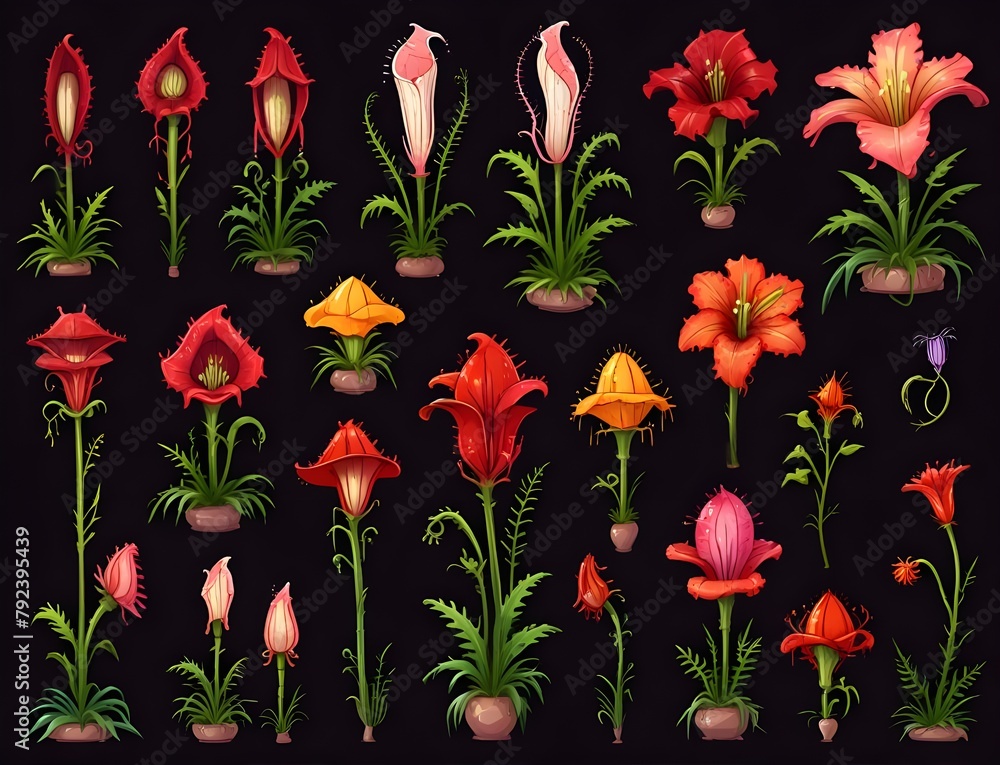 Carnivorous plant set, monster plants. Vector fantasy scary flower ...