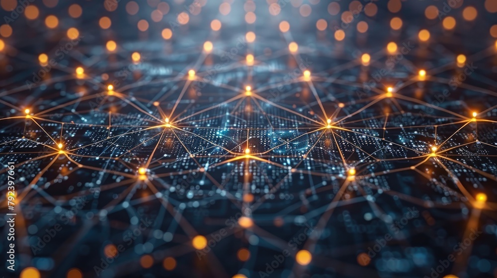 A mesh of interconnected nodes spans continents and oceans ...