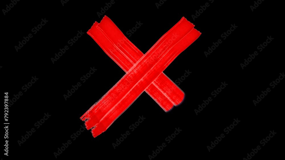 Abstract red cross painted by wide brush strokes on white background ...