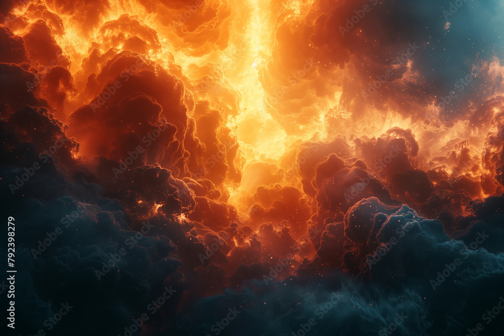 Vivid surreal orange and black cloud formation in the sky sci-fi ...