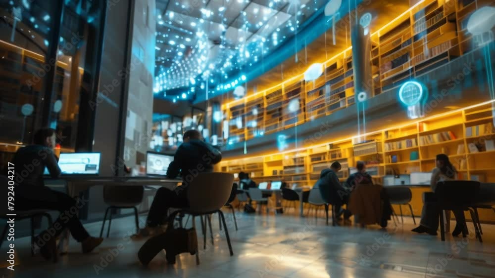 Visitors explore an interactive digital art exhibition in a modern ...