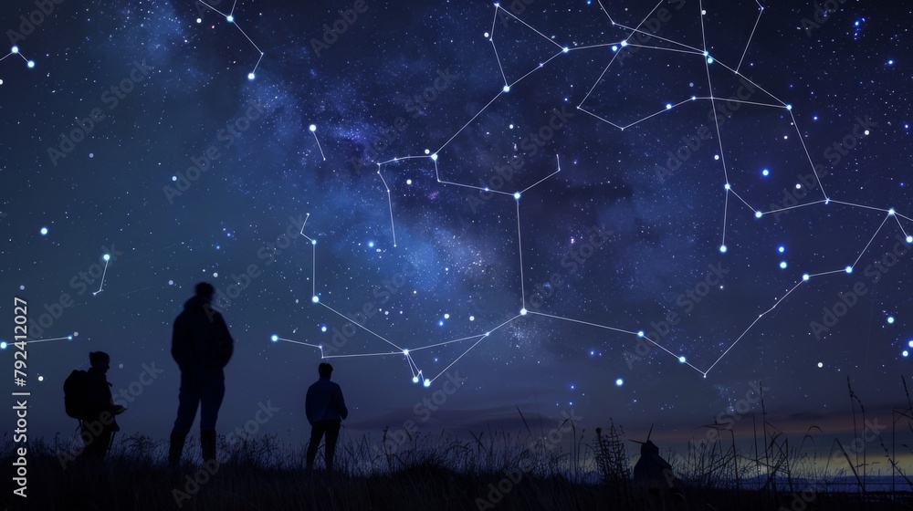 Constellations visible in the night sky, connecting stars to form ...
