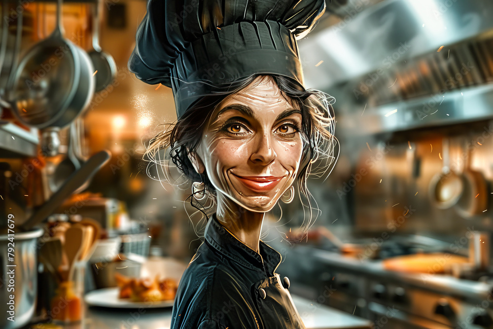 Cartoon Caricature of a Female Chef. Generated Image. A digital ...