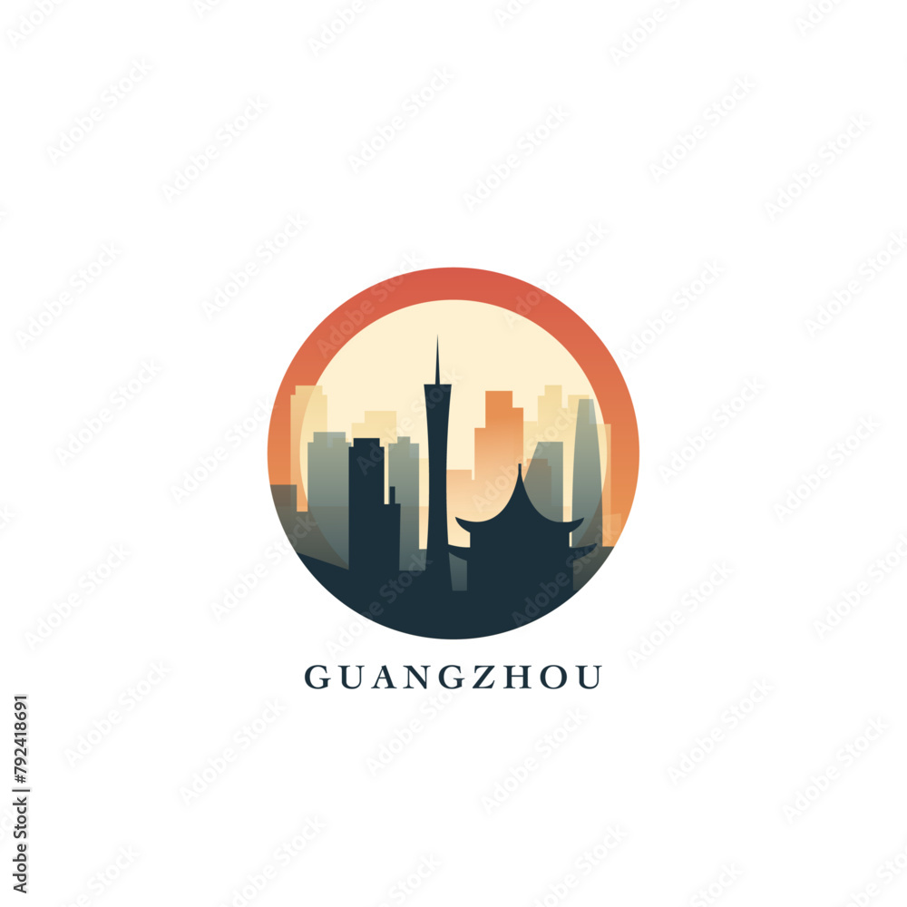 Guangzhou cityscape, gradient vector badge, flat skyline logo, icon ...