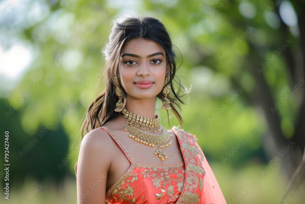 Traditional Indian attire worn by a stunning young Hindu model adorned ...