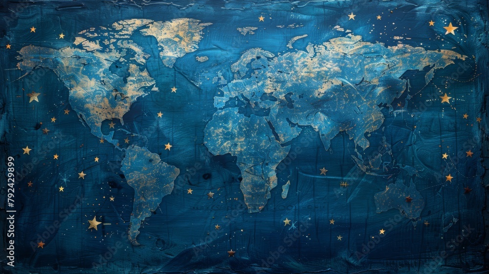 Astronomy-Inspired World Map with Stars: Celestial Themed Artwork ...