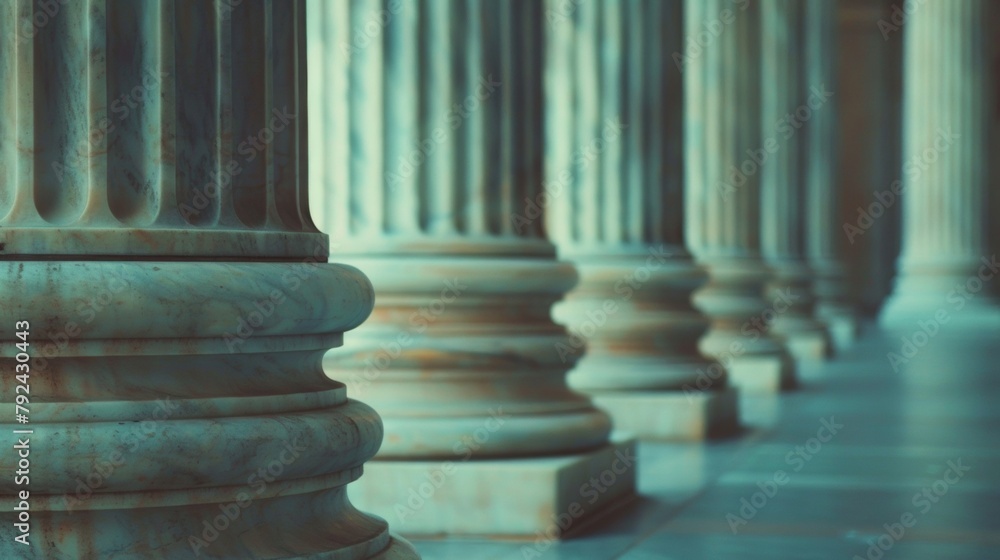 Hazy Halls of Justice A blurred and muted backdrop of regal columns ...