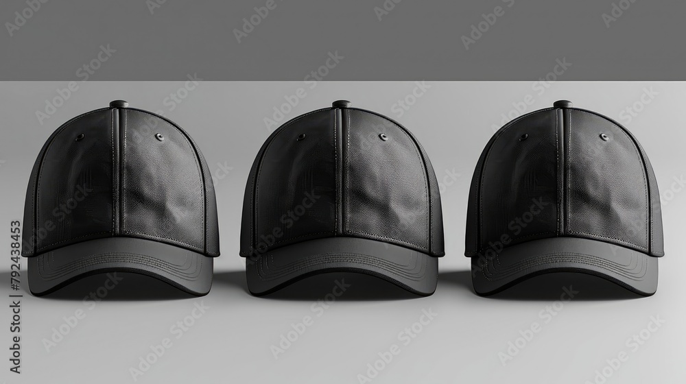 set of black front and side view hat baseball cap on transparent ...