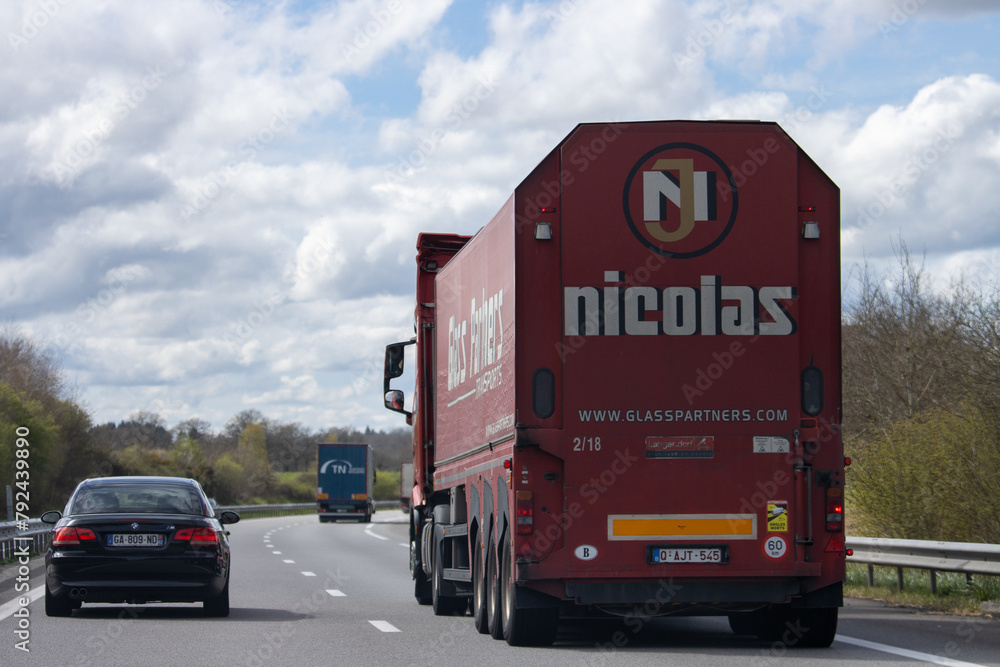 France, 30 March 2024: Nicolas truck on highway. Stock Photo | Adobe Stock