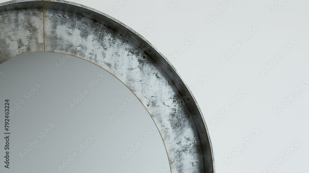 single large arcus mirror, grey background , product placement, copy ...