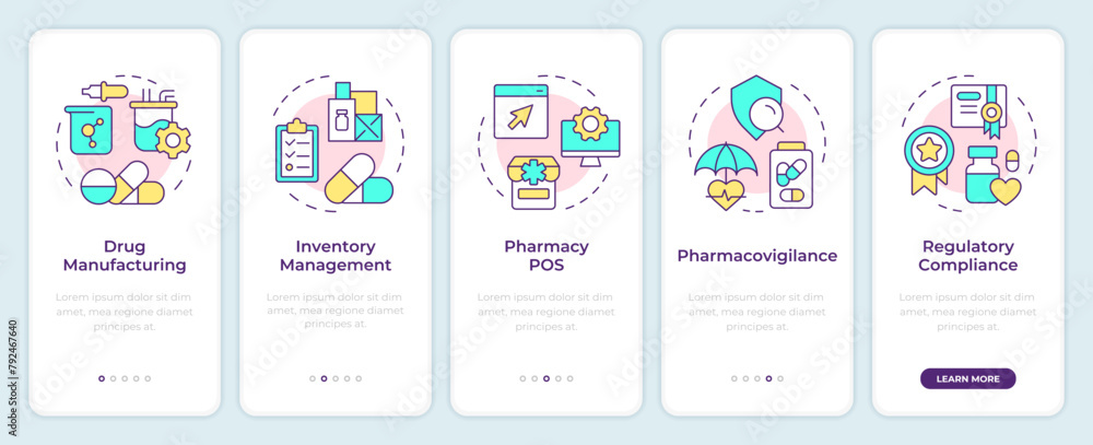 Pharmacy management system onboarding mobile app screen. Walkthrough 5 ...