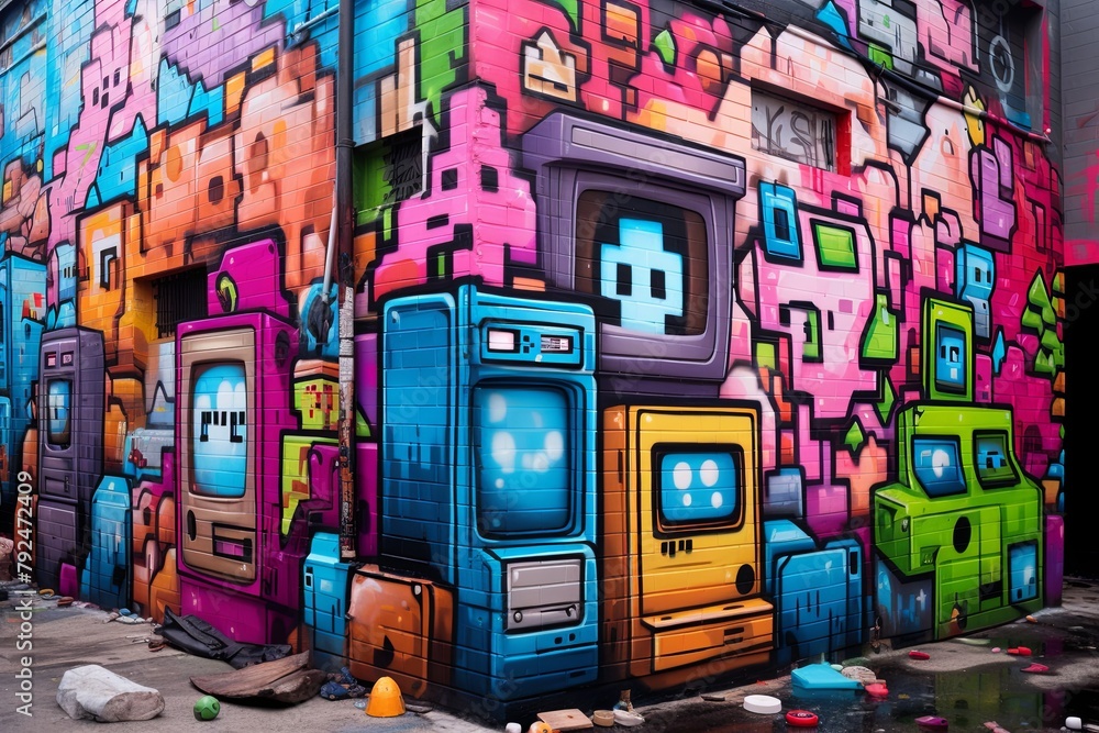 Pixelated City Scapes: Vibrant Urban Street Art Textures & Retro Video ...