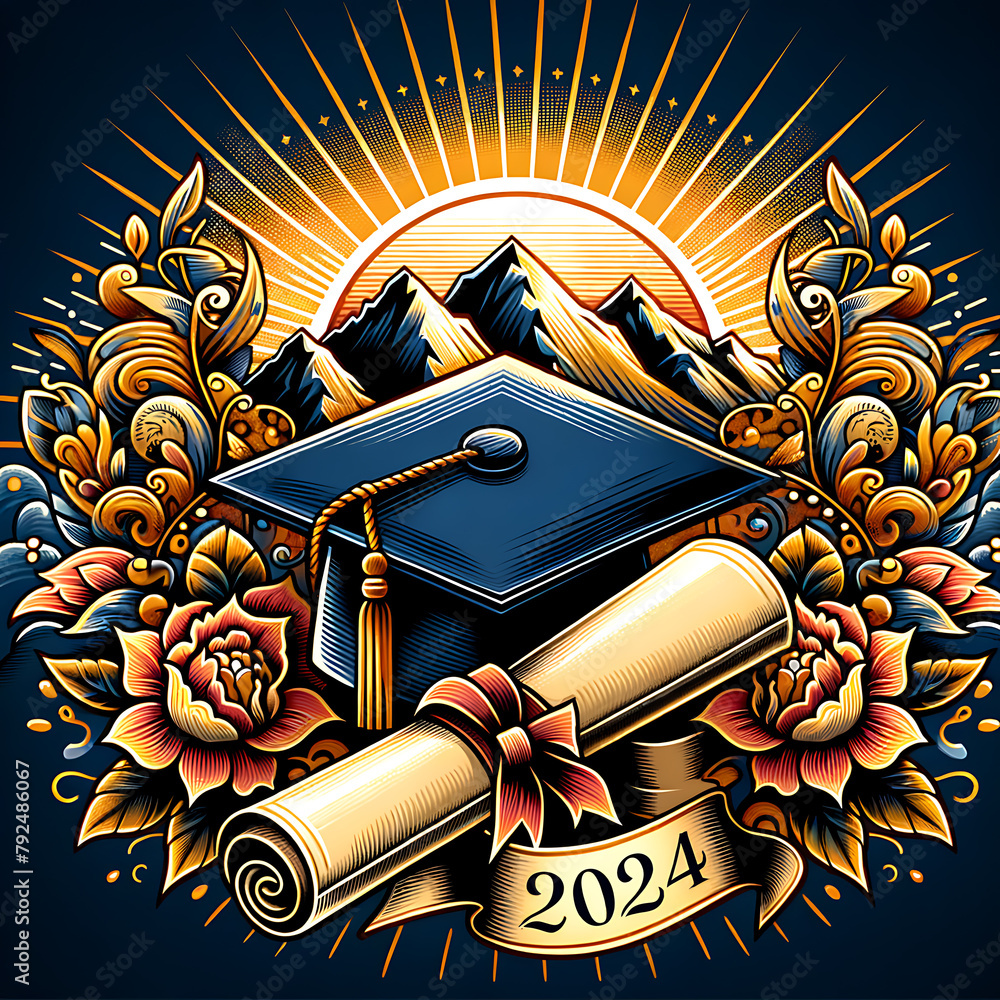 Graduation label design. Class of 2024. Congrats Graduates emblem with ...