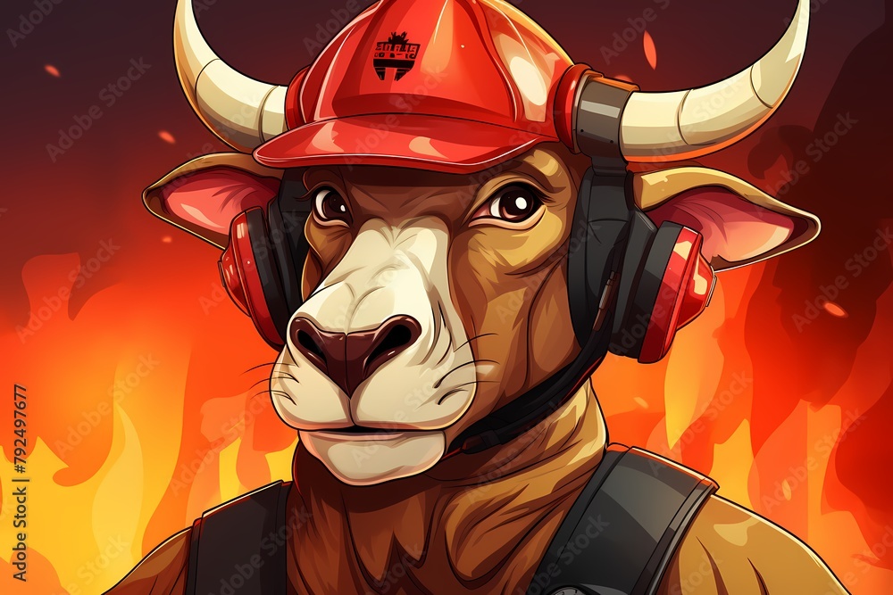 cartoon illustration, a firefighter bull Stock Illustration | Adobe Stock