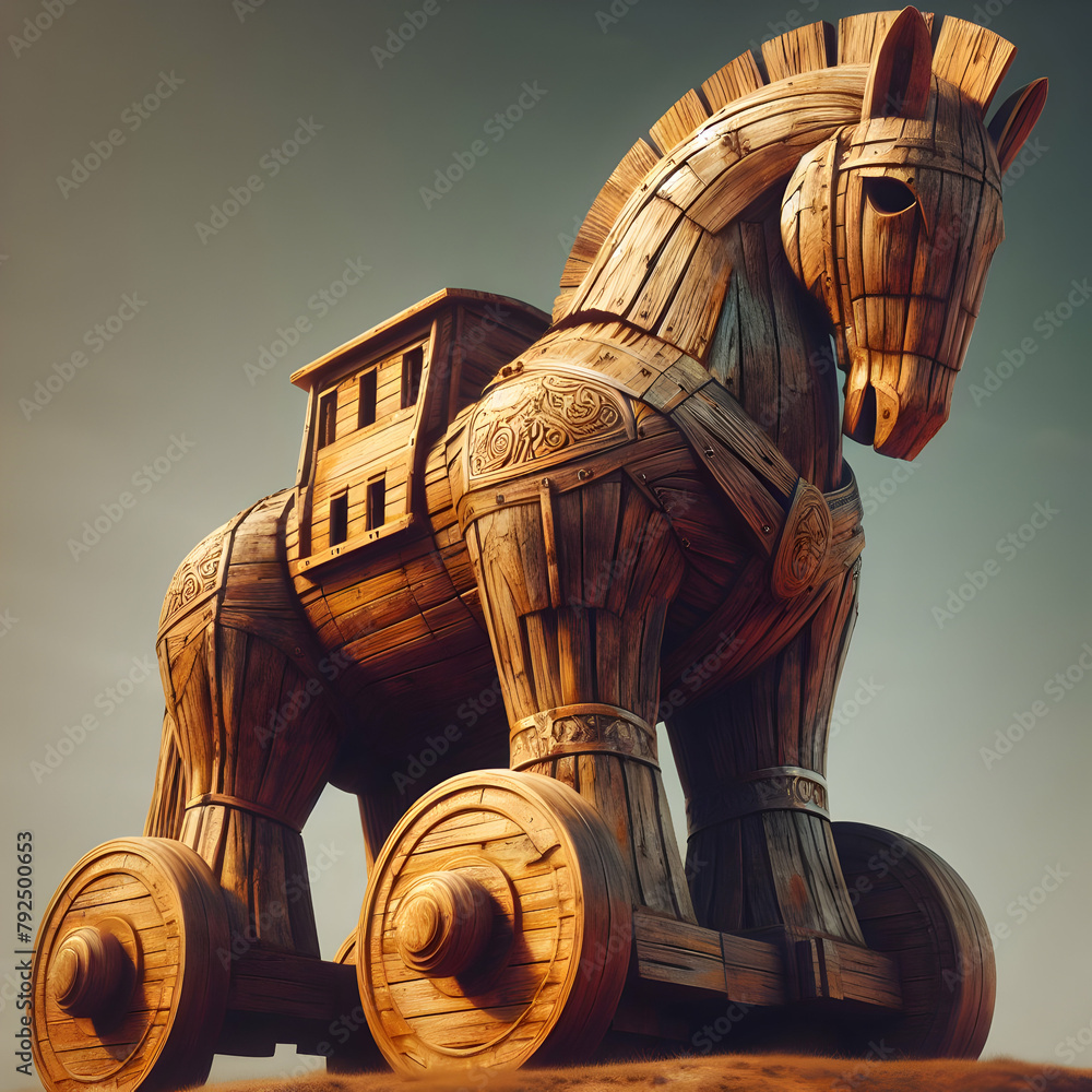 3d rendering of a Trojan Horse from Greek legend, known for its hidden ...