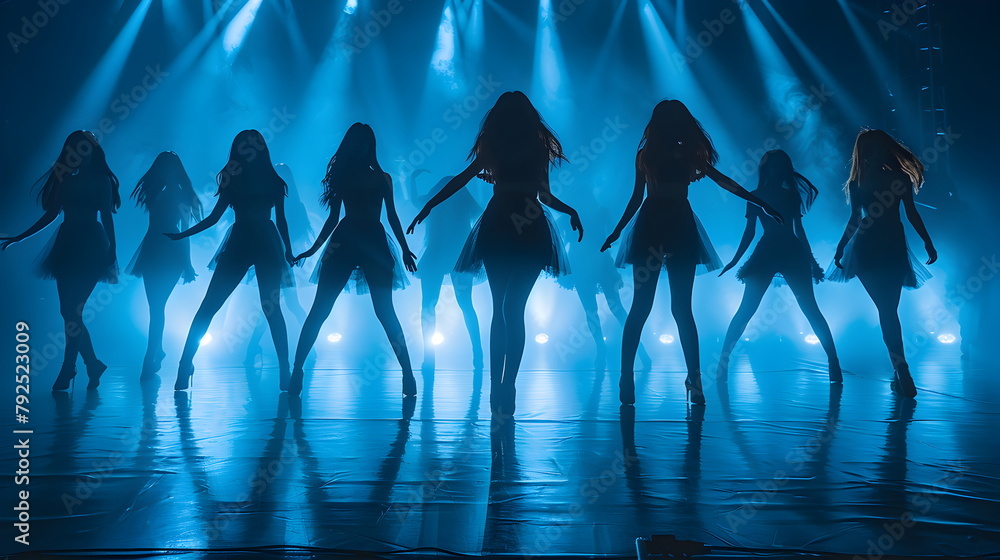 Silhouettes of friends dancing together at a party, singer group ...