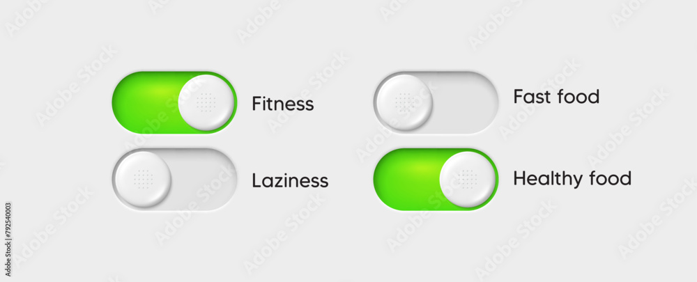 On and Off toggle switch buttons. Slider switch buttons set. Mobile app ...