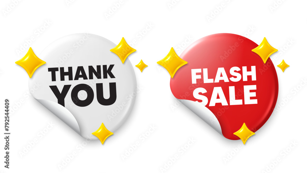 Round sticker labels. Thank you, Flash sale price tags with 3d stars ...