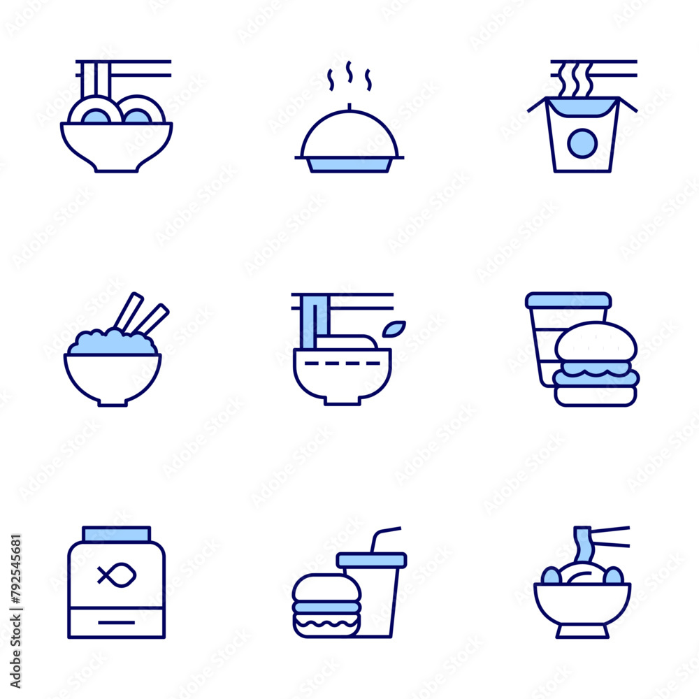 Food icon set. Duo tone icon collection. Editable stroke, tray, junk ...