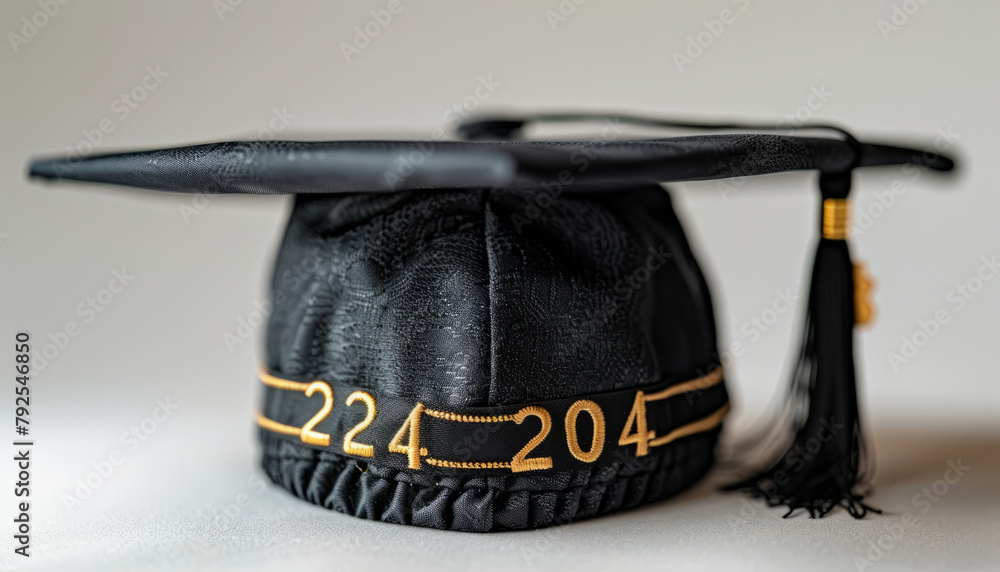 Black graduation hat clipart, with a black tassel that says "2024",gold ...