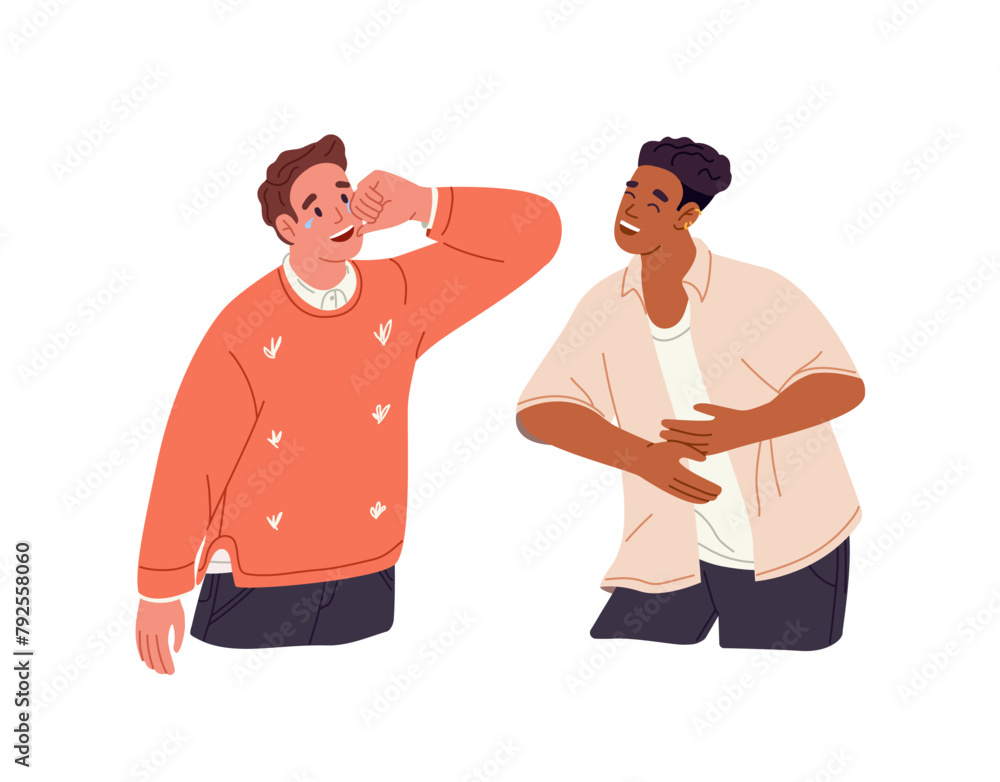 Funny friends laughing out loud together. Happy person has belly laugh ...