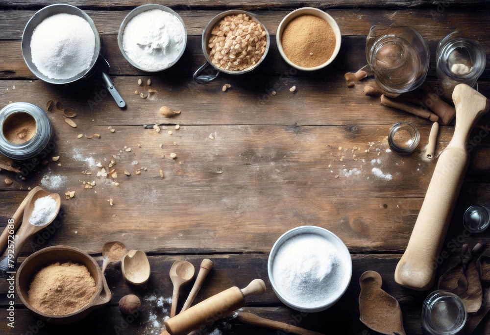 'baking wooden rustic ingredients Copy table old Tools space background ...