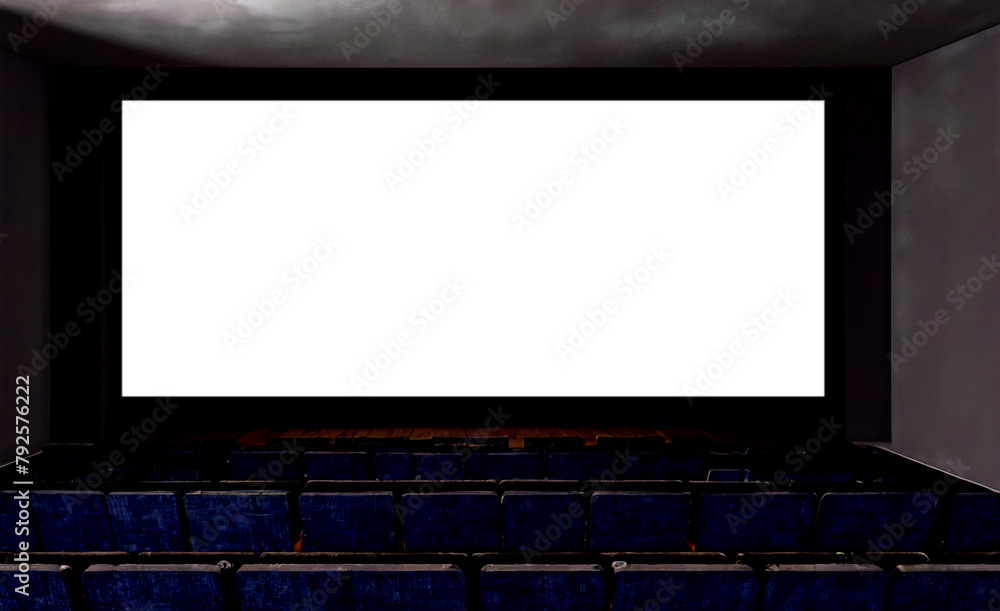 Mockup of large empty screen in cinema for watching movie, no people ...