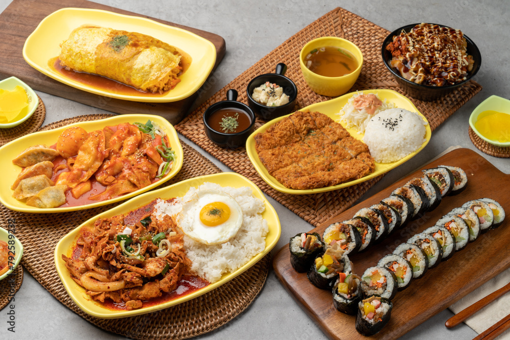 Korean food, stir-fried pork, spicy, anchovy, gimbap, side dish ...