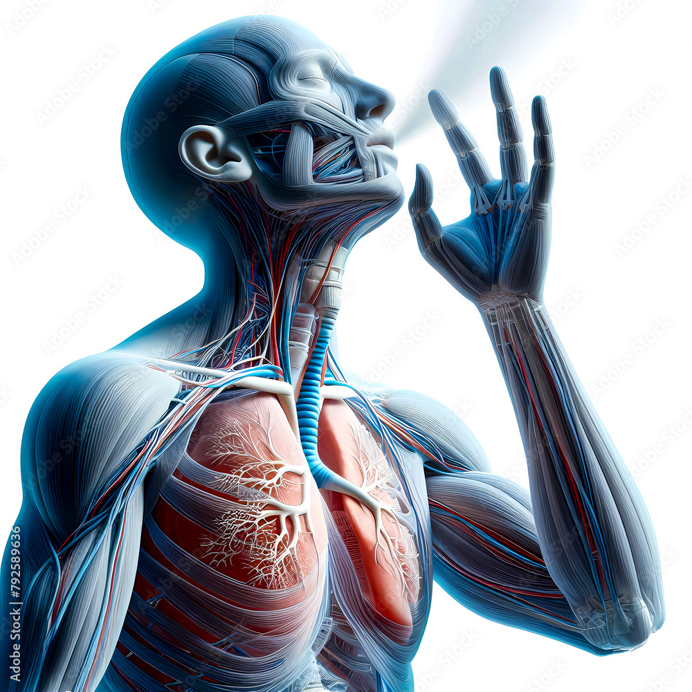 Illustration of human lung anatomy working through the pulmonary ...