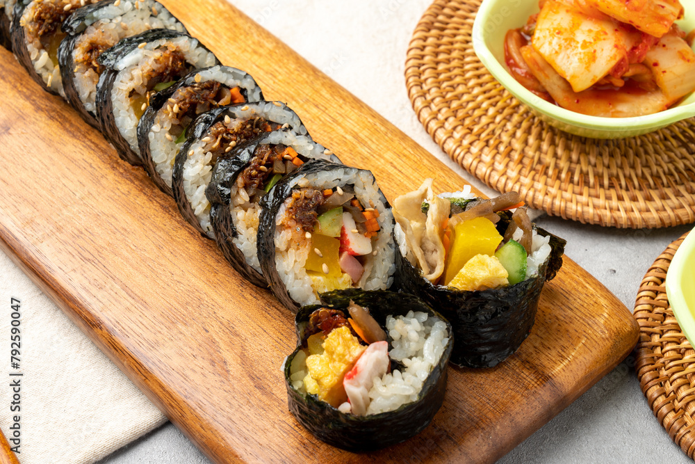 Korean food, stir-fried pork, spicy, anchovy, gimbap, side dish ...