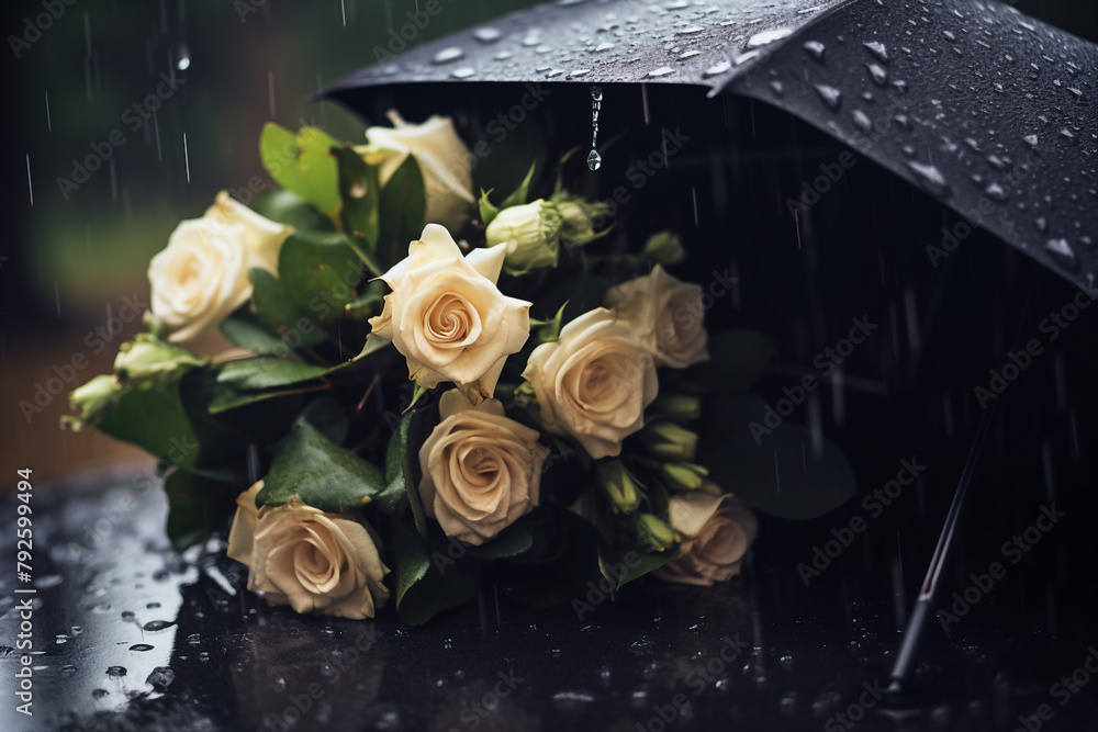 Foto de Sad bury ceremony at old cemetery church funeral farewell rest ...