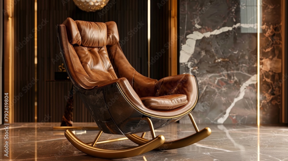 Luxurious leather rocking chair with gold details and a contemporary ...