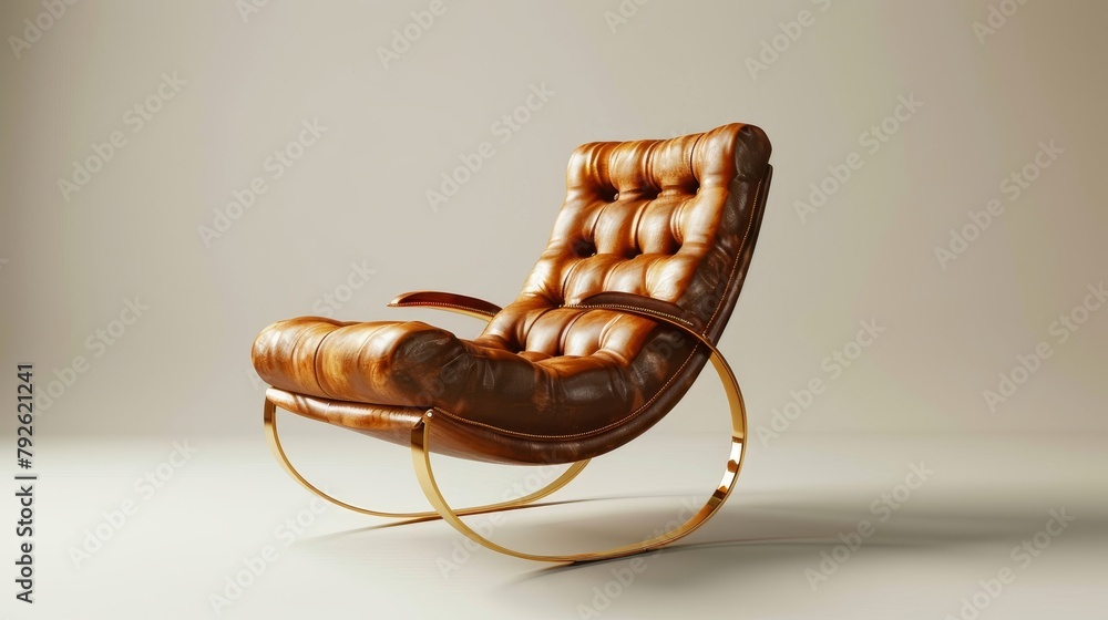 Rocking chair showcasing a blend of luxurious leather, gold framing ...