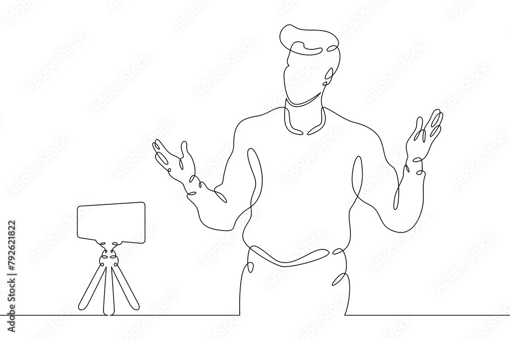 Influencer social media blogger recording video for blog.One continuous ...