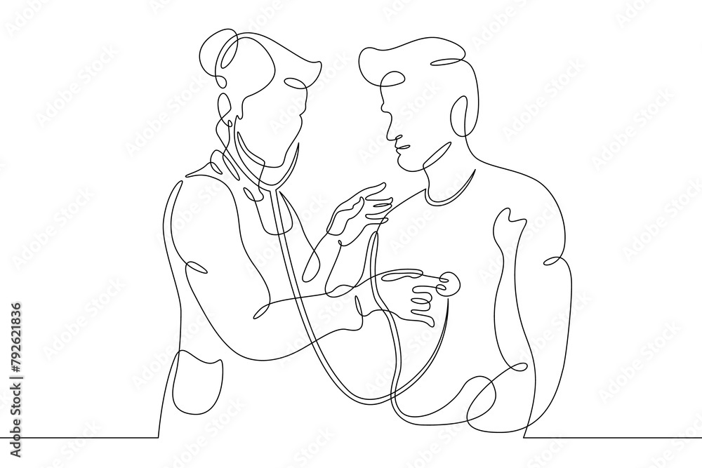 One continuous line.Doctor accepts the patient. The therapist checks ...