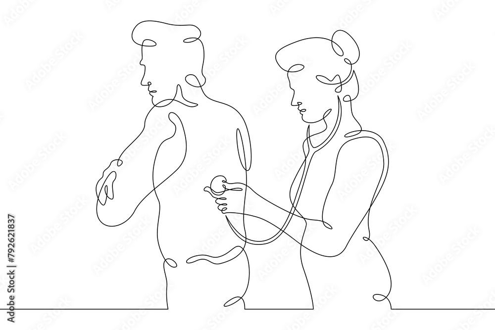 One continuous line.Doctor accepts the patient. The therapist checks ...