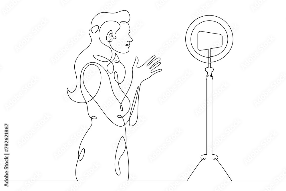 Influencer social media blogger recording video for blog.One continuous ...