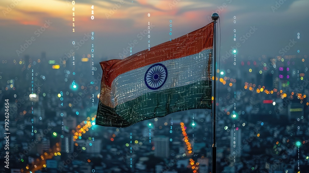 Futuristic concept of communication of Indian city, skyline buildings ...