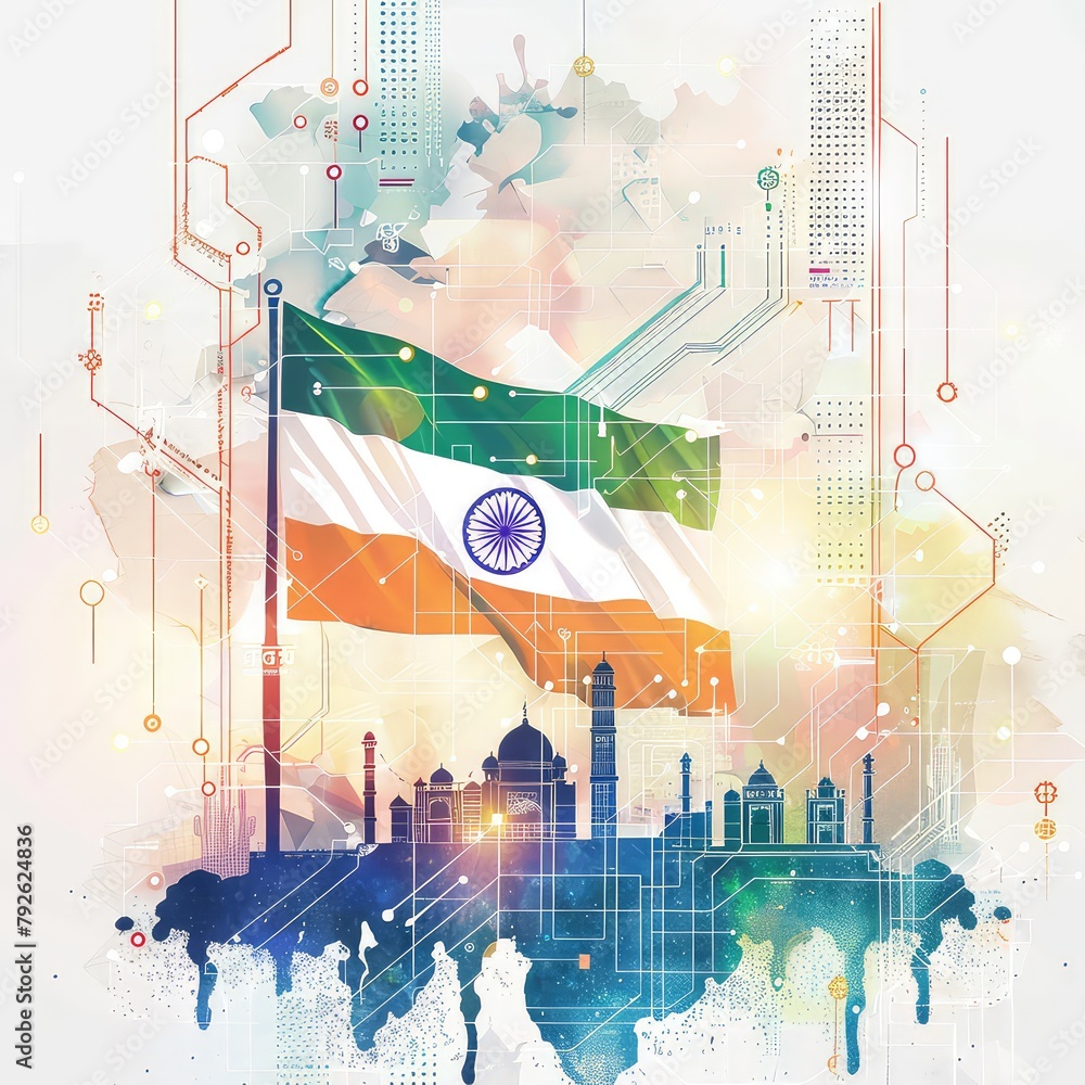 Futuristic concept of communication of Indian city, skyline buildings ...