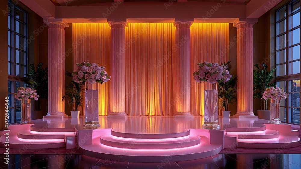 Modern wedding stage podium featuring sleek acrylic accents, minimalist ...