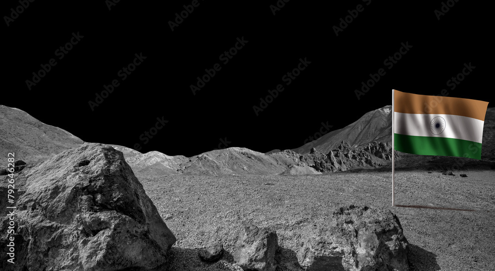 Indian flag on Moon. Cosmic scene, exploration and science fiction ...