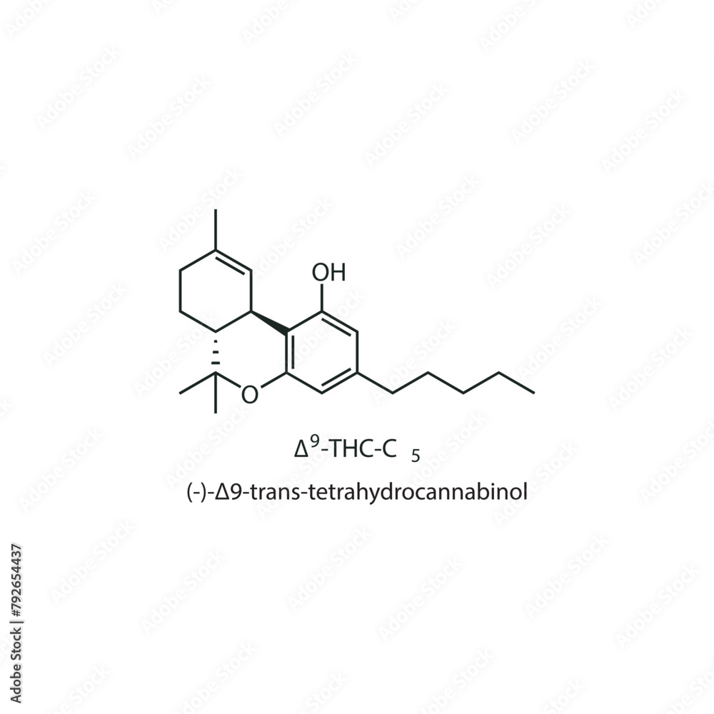 Δ9 -trans-tetrahydrocannabinol, Δ9 -THC-C5 skeletal structure diagram ...
