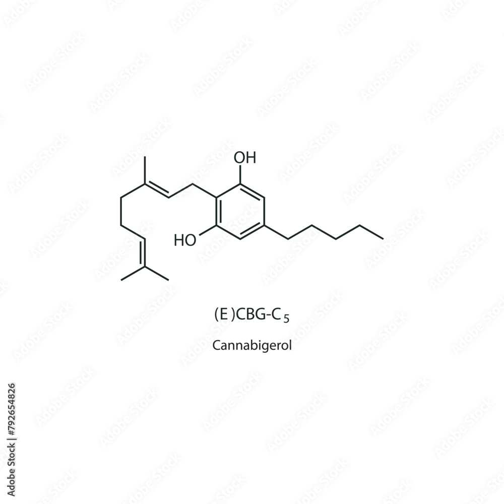 Cannabigerol, (E)-CBG-C5 skeletal structure diagram. compound molecule ...
