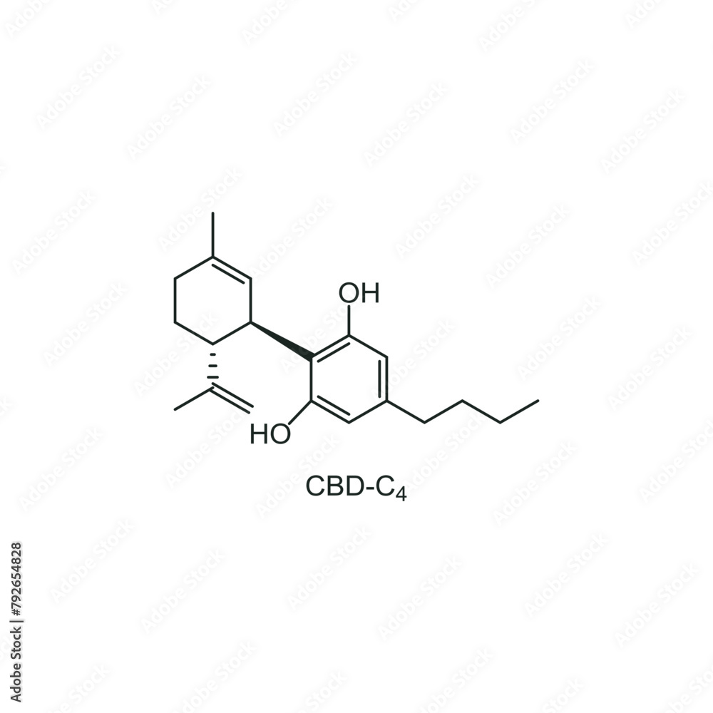 Cannabidiol-C4 skeletal structure diagram. compound molecule scientific ...