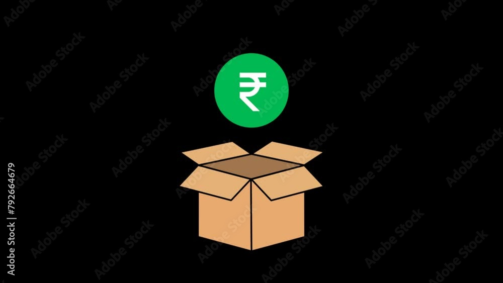 Indian rupee in delivery box Animation with transparent background ...